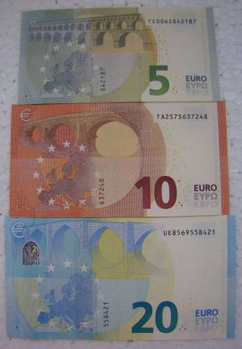Europa 3 Cédulas Originais Euro De 20, 10 E 5 Euros Nova - Lupa Coleções