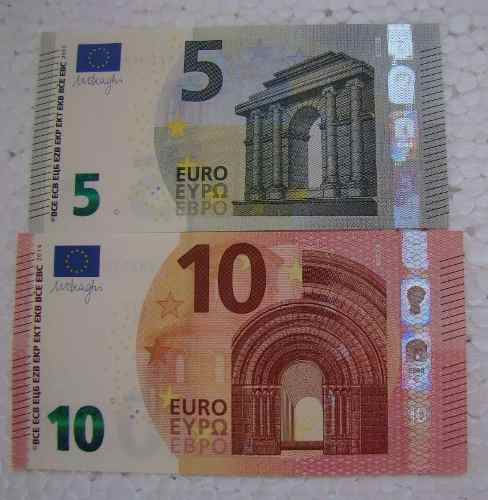 Europa 2 Cédulas Originais Euro Uma 5 Euros + 10 Euros Nova - Lupa Coleções
